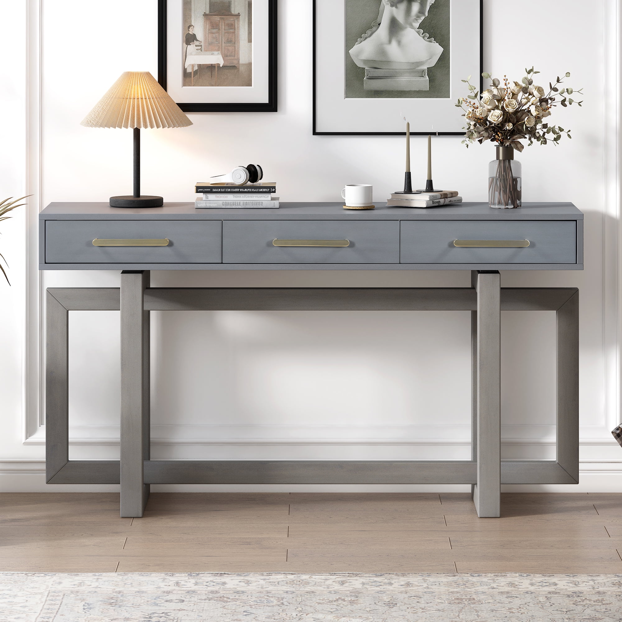 Console Table with Three Drawers, Extra Long Entryway Table with Leg ...