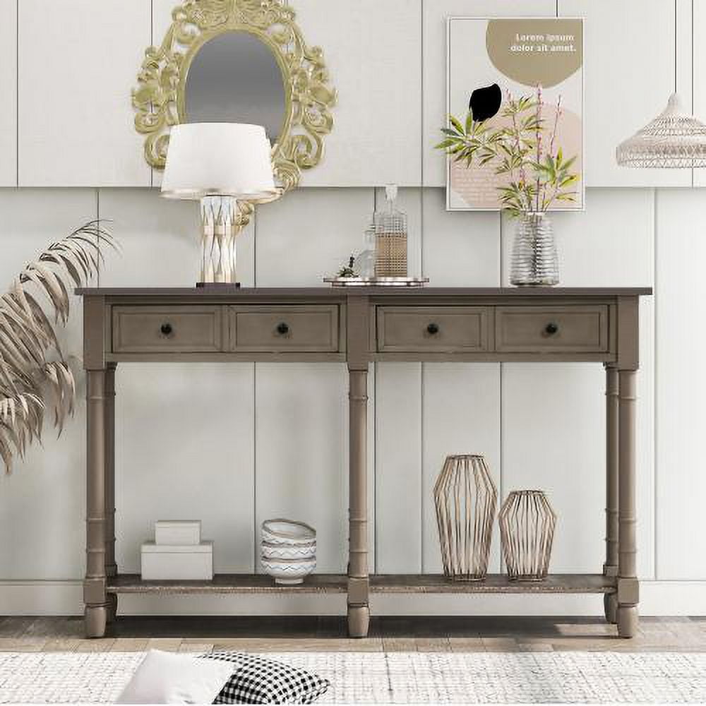 Console Table with Two Drawers and Bottom Shelf, Sofa Table Traditional ...