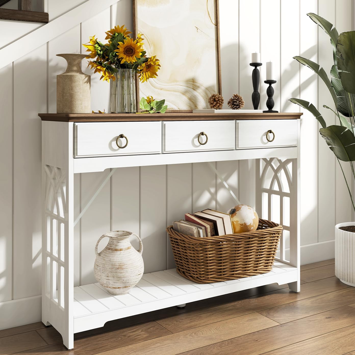Console Tables with Drawers,43" Entryway Table with Shelf and Solid ...