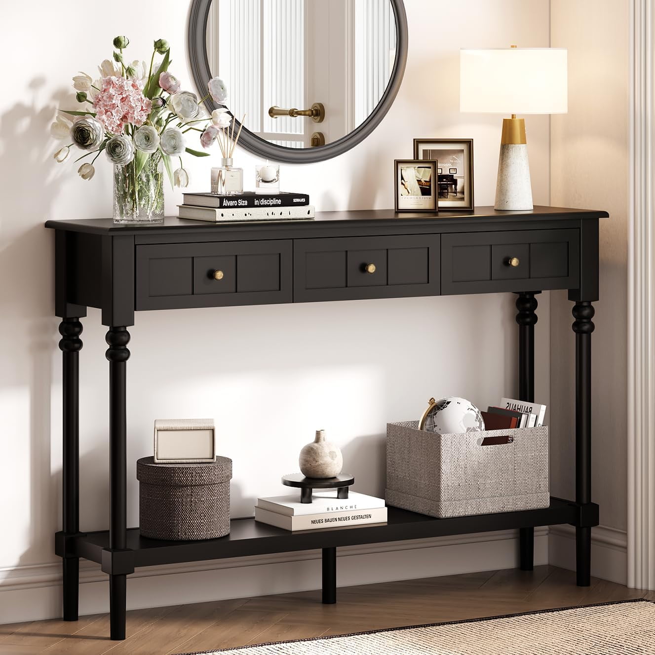 Console Tables with Drawers,47 Inch Entryway Table with Solid Wood Legs ...