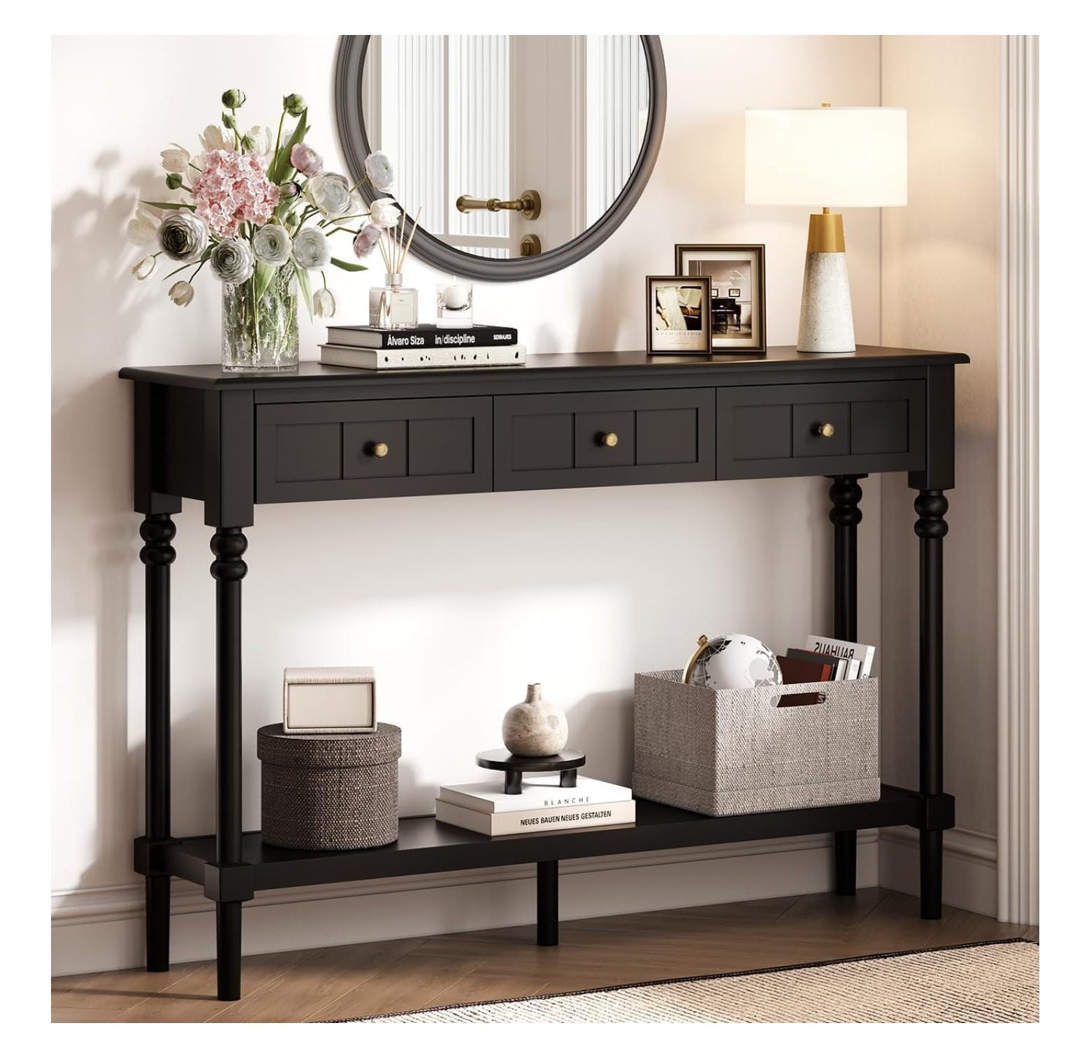 Console Tables with Drawers,47 Inch Entryway Table with Solid Wood Legs ...