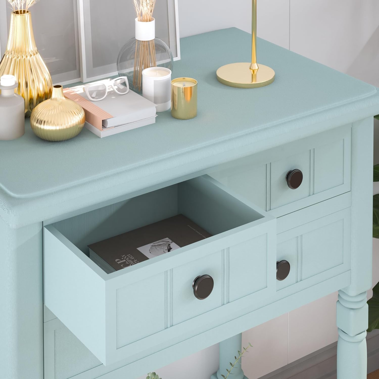 Console Tables for Entryway - Solid Wood Blue 26” Entryway Table with ...