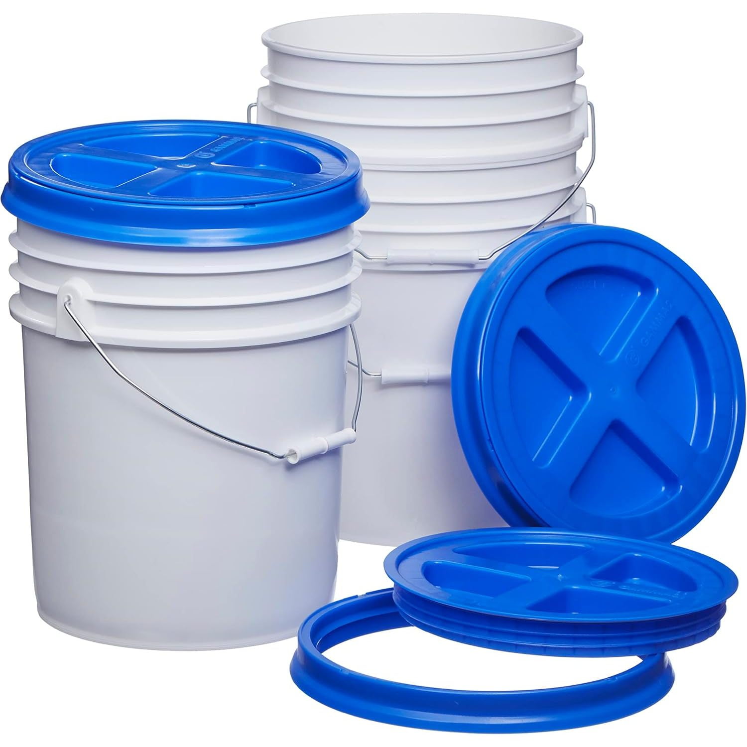 Consolidated Plastics 5 Gallon White Food Grade Buckets + Blue Gamma ...