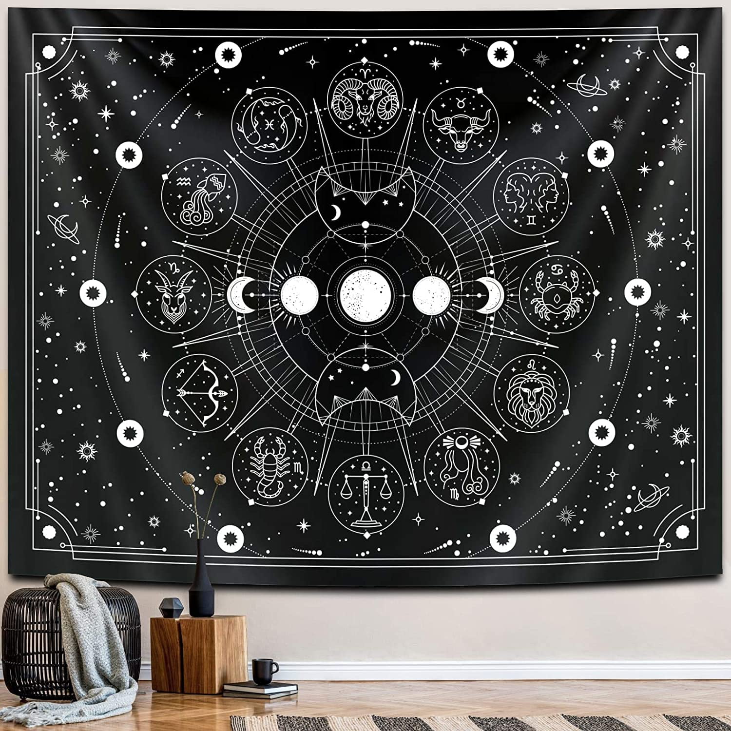 Constellation Astrology Witch Tapestry, Black White Constellation ...