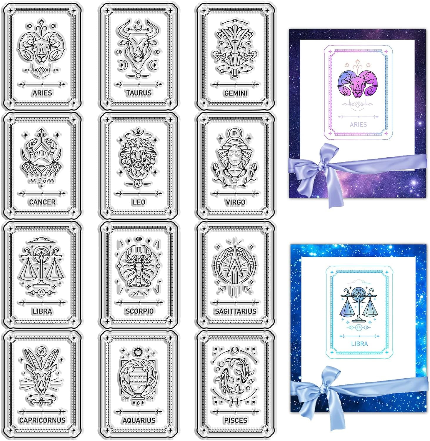 Constellation Clear Stamps Zodiac Sign Patterns Text Transparent Rubber ...