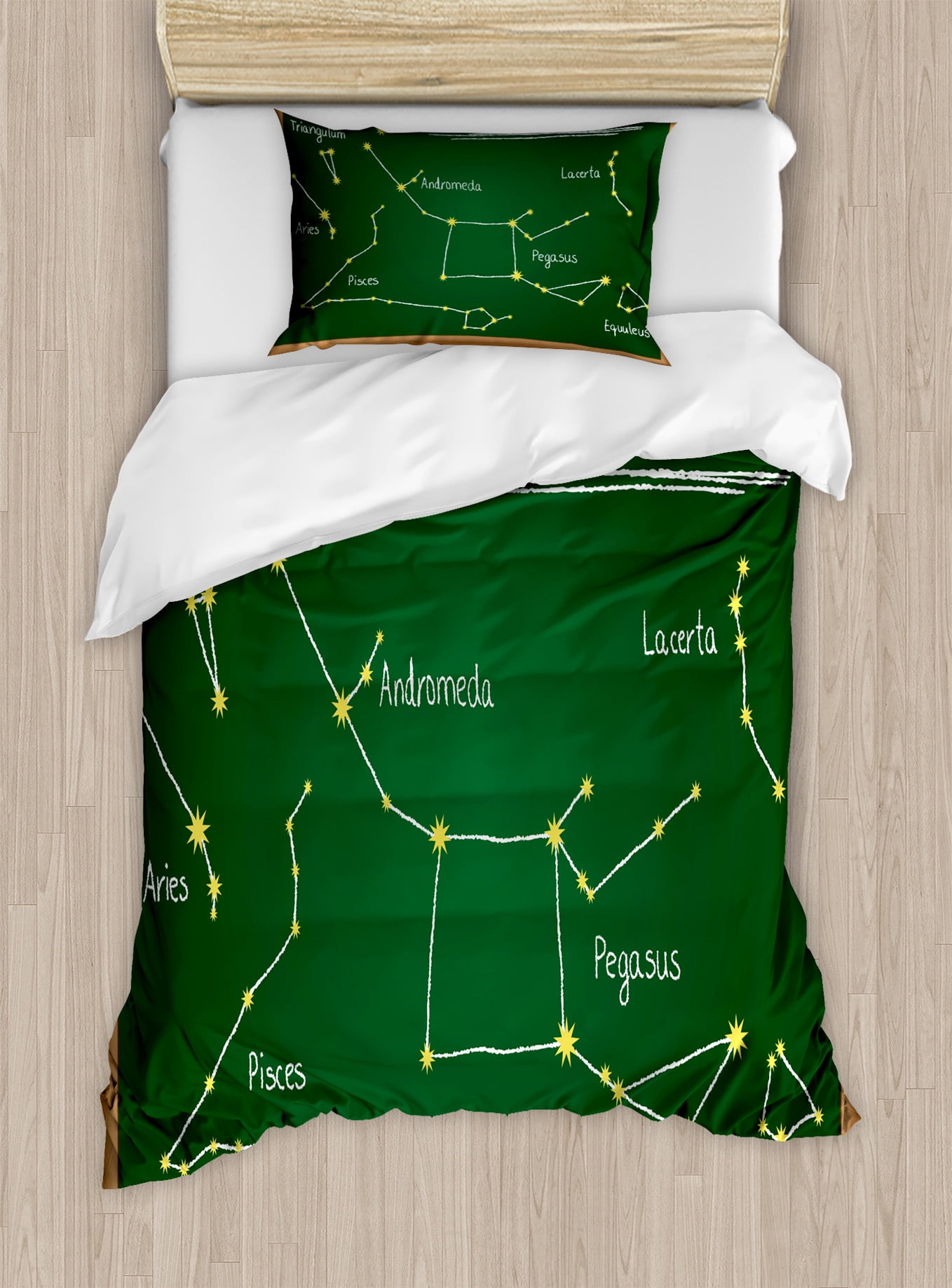 Constellation Duvet Cover Set, Astro Autumn Stars Map Drawing on Green ...