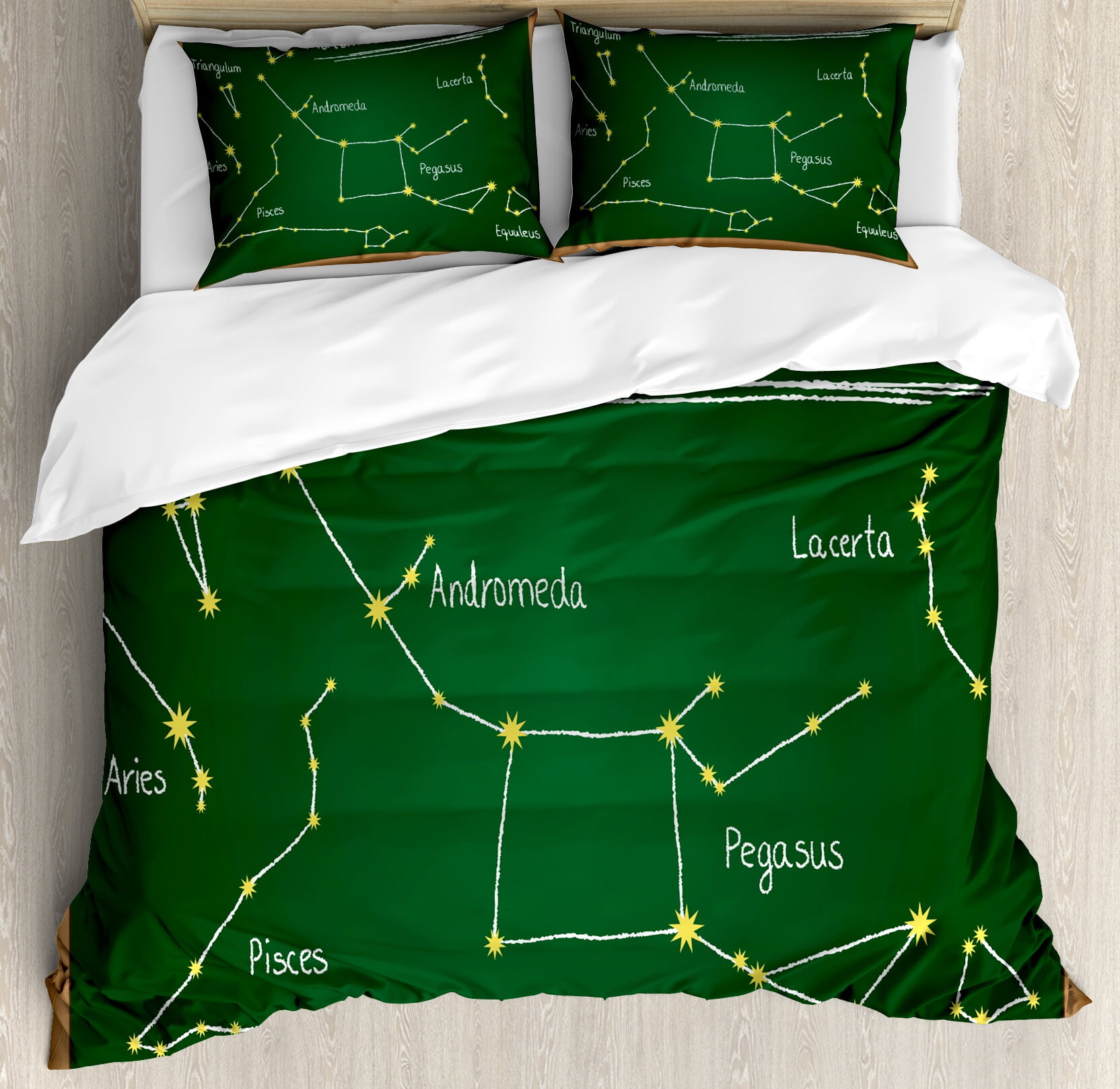 Constellation Duvet Cover Set, Astro Autumn Stars Map Drawing on Green ...