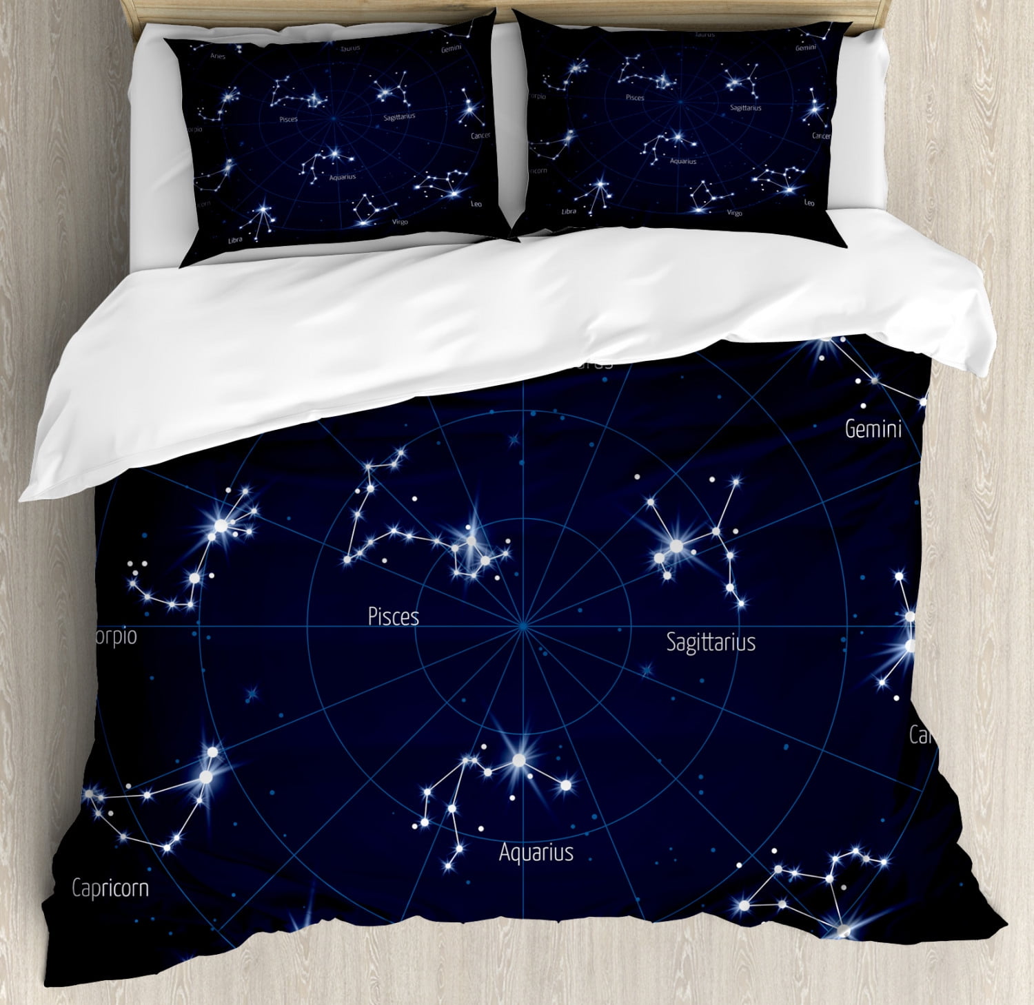 Constellation Duvet Cover Set Queen Size, Sky Star Map with Geometric ...