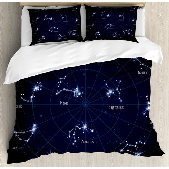 Constellation Duvet Cover Set Queen Size, Sky Star Map with Geometric ...