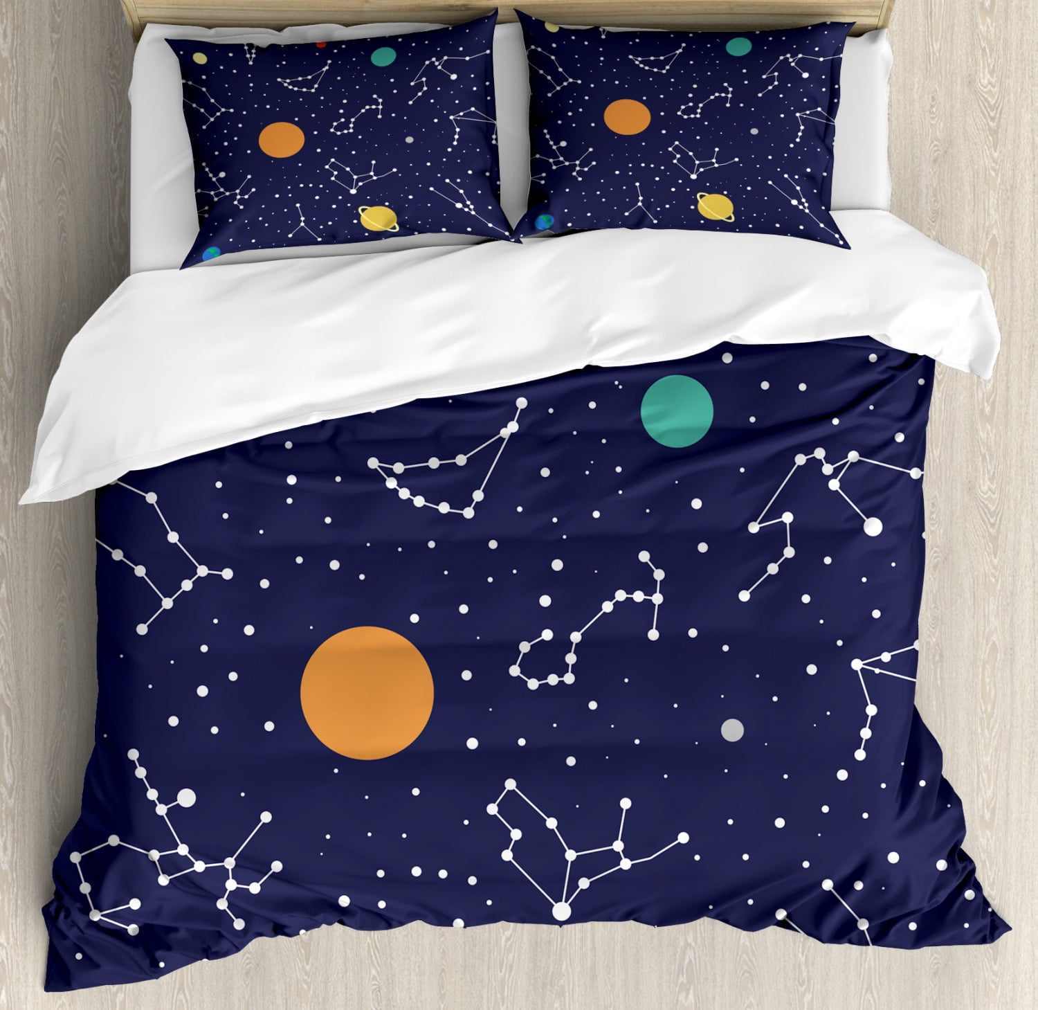 Constellation Duvet Cover Set Queen Size, Zodiac and Planets Colorful ...