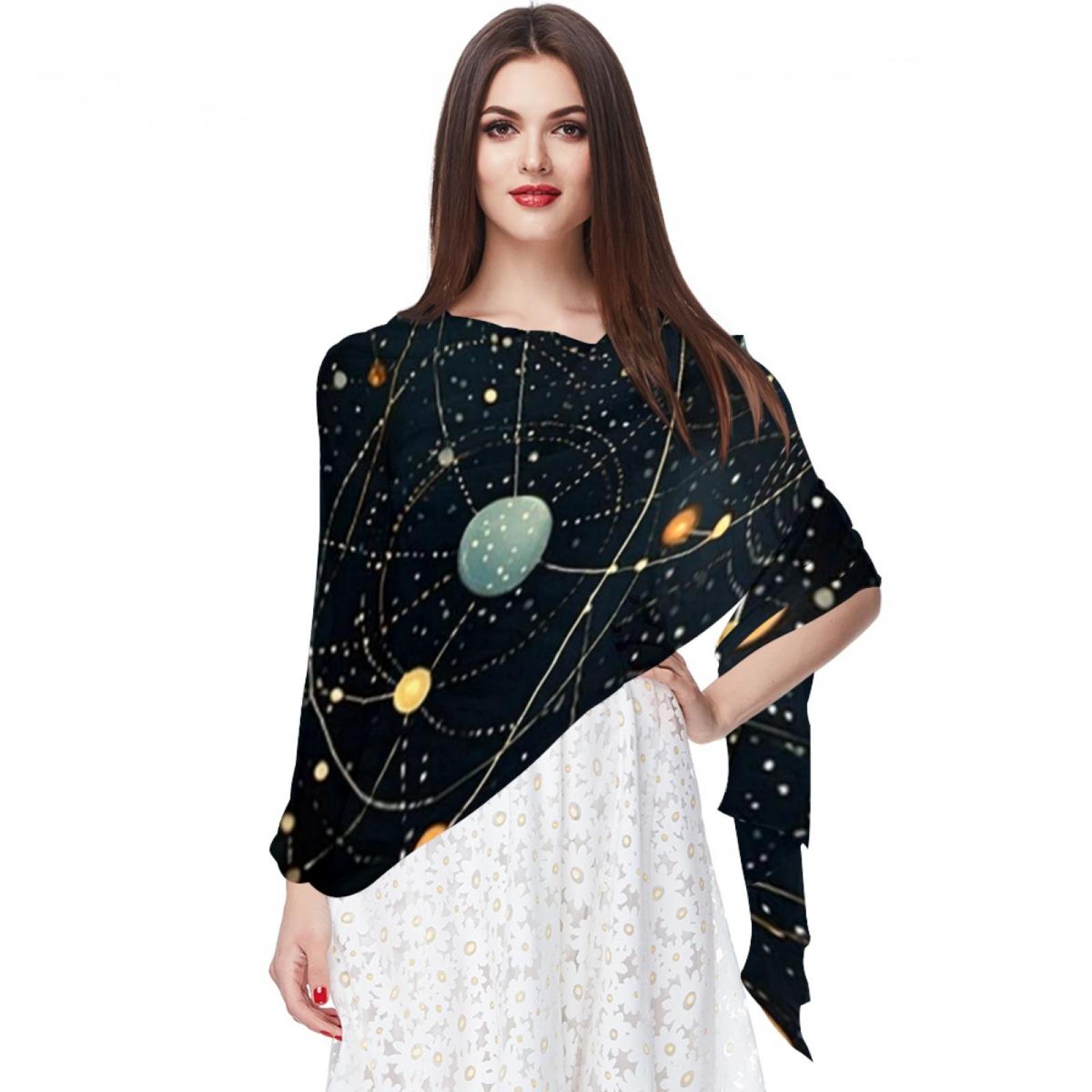 Constellation Elegant Chiffon Silk Scarf - Breathable Translucent Shawl ...