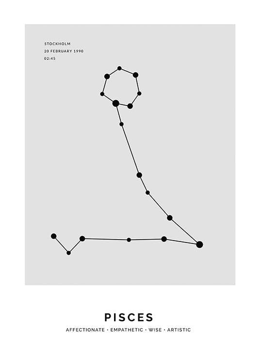 Constellation Grey Pisces Personal Wall Art, Modern Wall Decor For ...