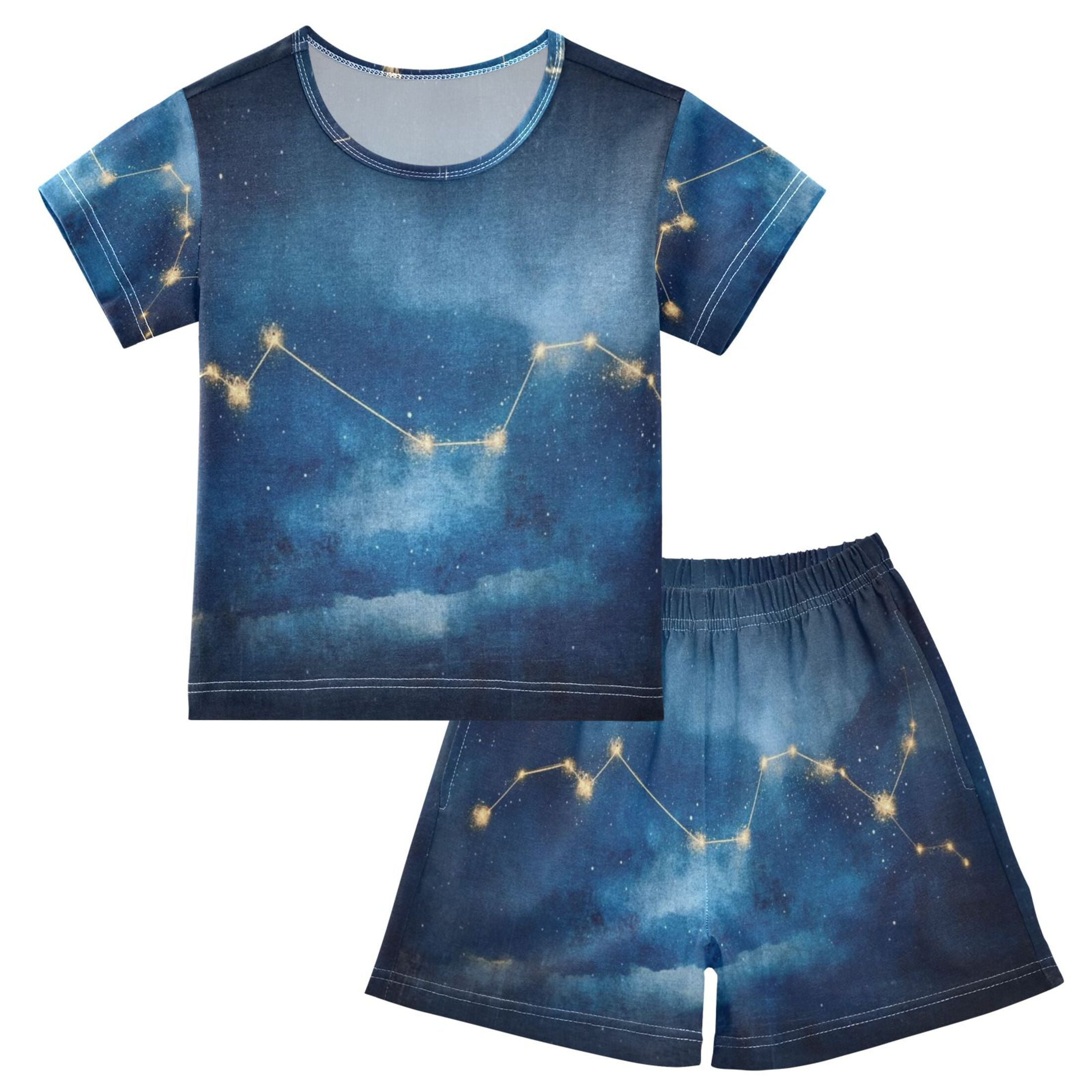 Constellation Night Sky Summer Pajama Set Soft Cotton Short Sleeve ...