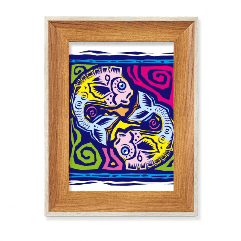 Constellation Pisces Mexicon Culture Engraving Desktop Wooden Photo ...