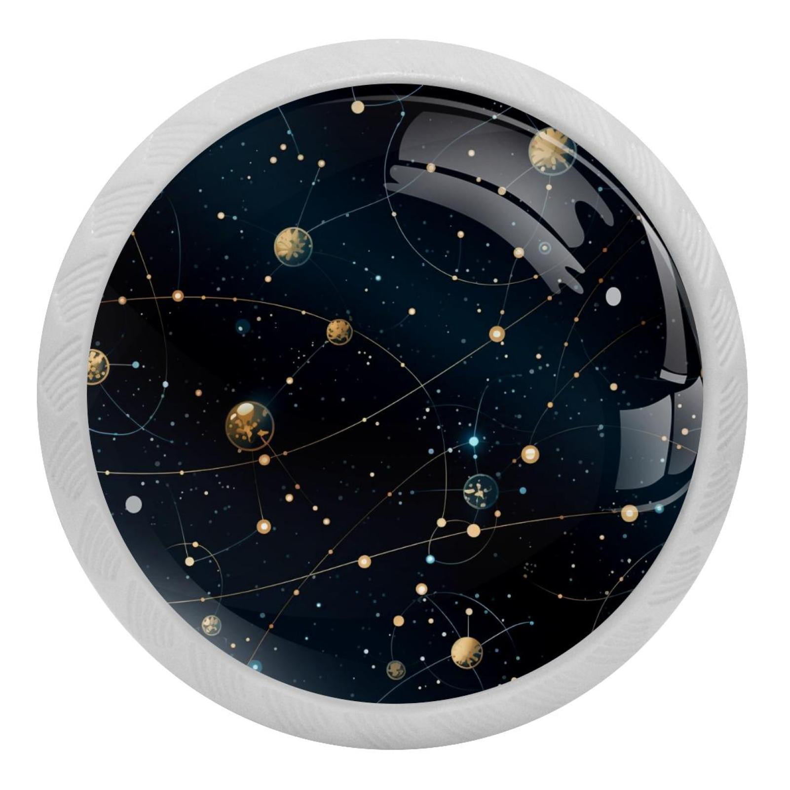 Constellation Round Glow-in-the-Dark Door Knobs 4-Pack with Screws - Fluorescent Drawer Pulls ...