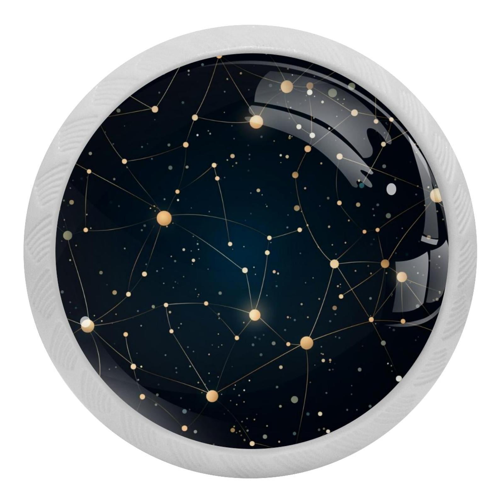 Constellation Round Glow-in-the-Dark Door Knobs 4-Pack with Screws - Fluorescent Drawer Pulls ...