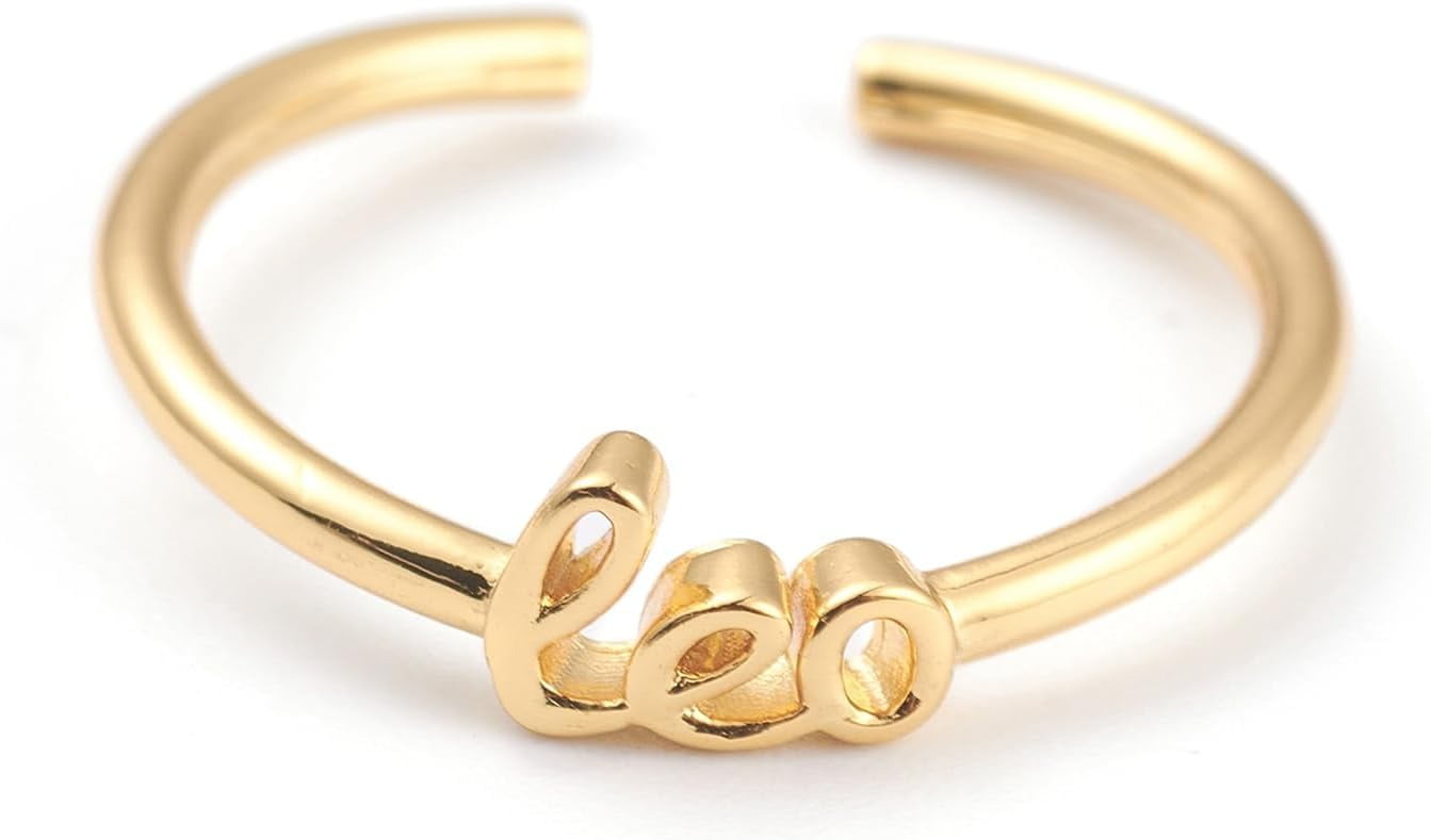 Constellation Zodiac Sign Brass Cuff Rings Open Adjustable Rings Real 18K Golden Plated Jewelry ...