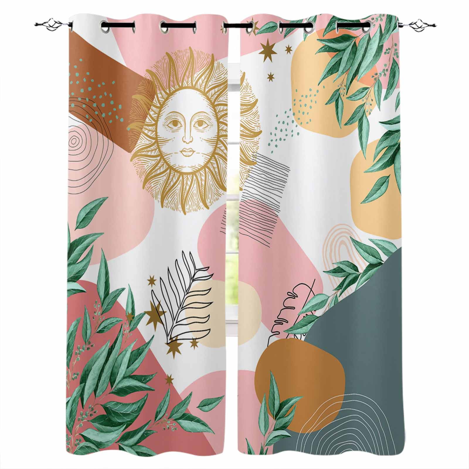 Constellations Sun Moon Blue Line Curtains for Bedroom Window Curtain ...