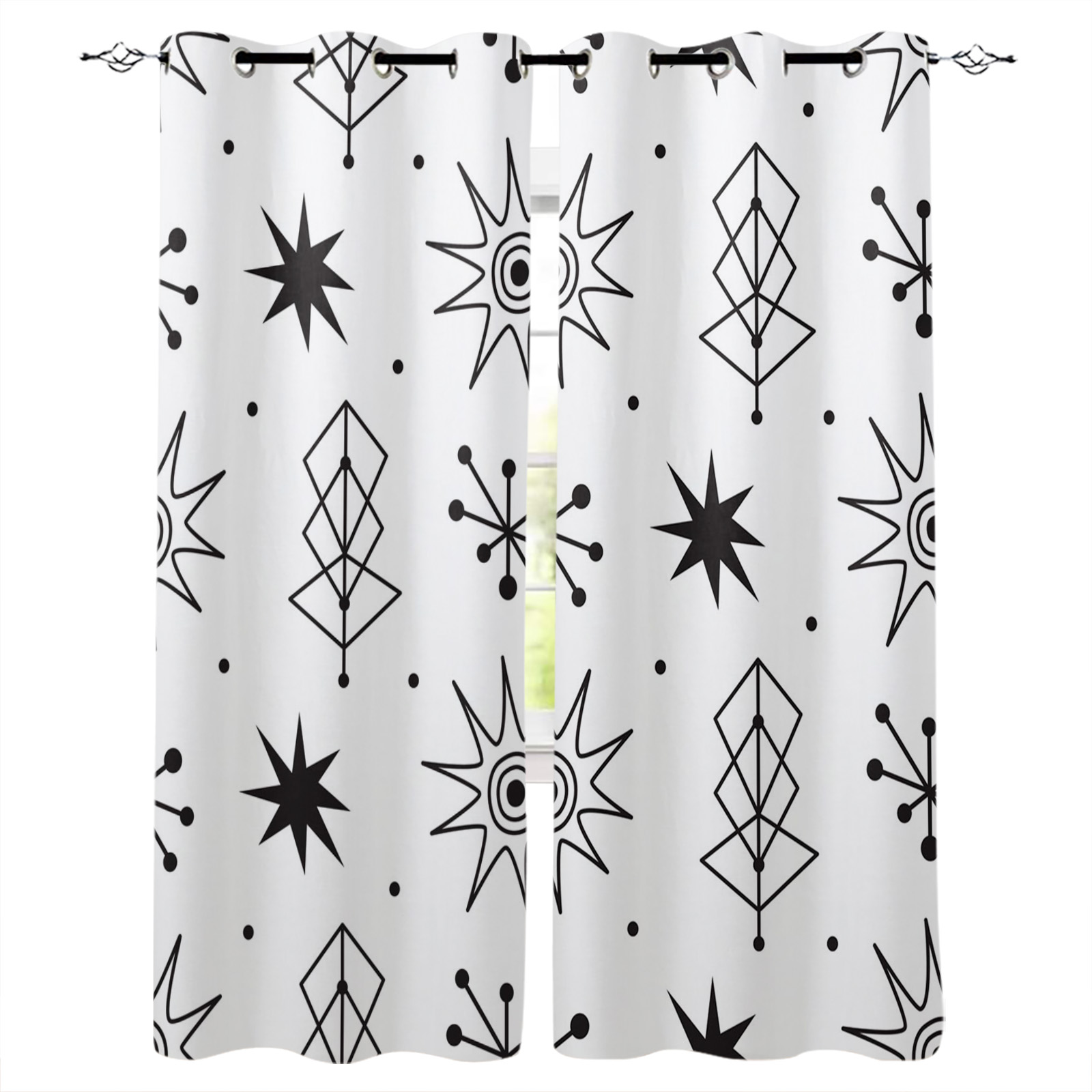 Constellations Sun Moon Blue Line Curtains for Bedroom Window Curtain ...