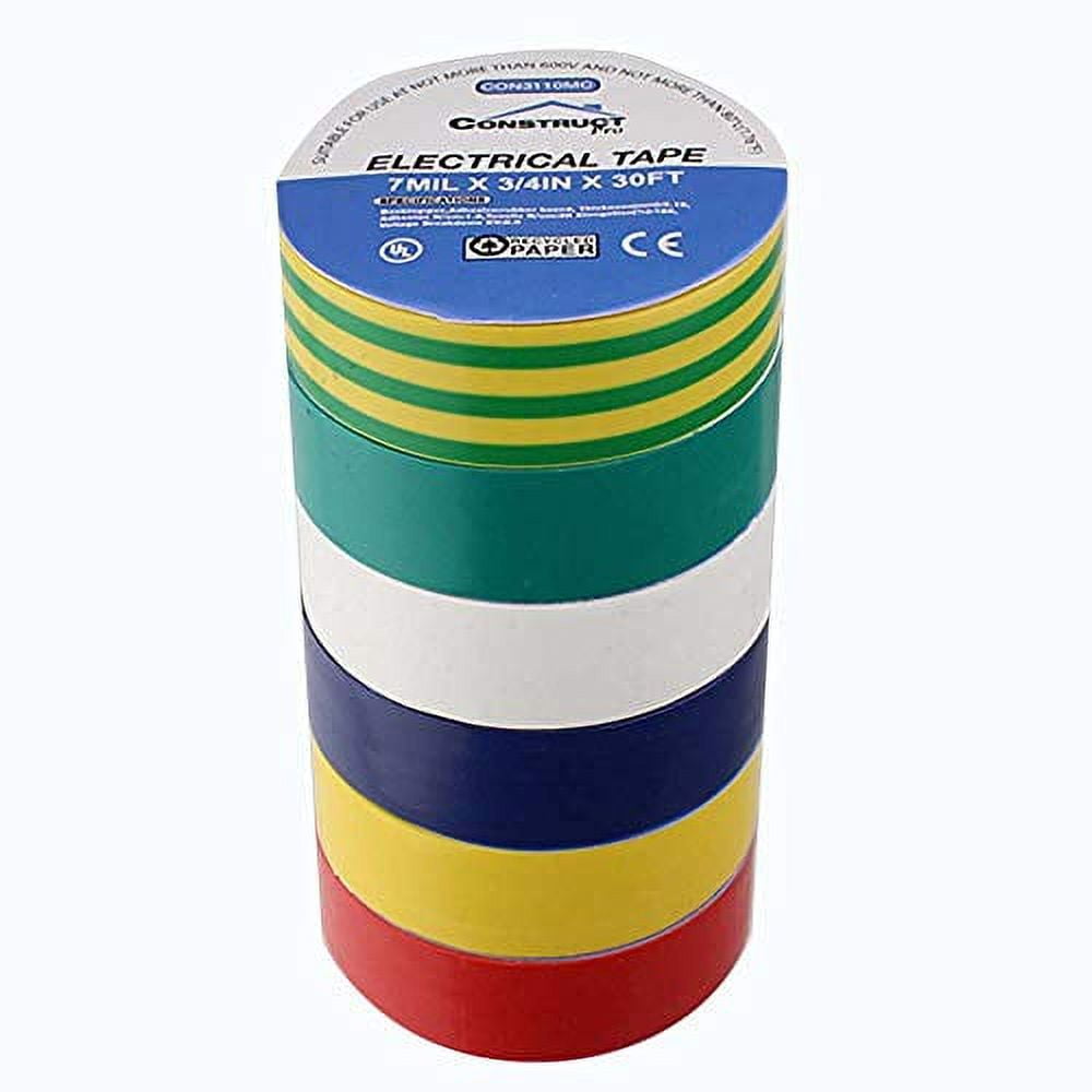 Construct Pro 3/4in x 30ft UL-Listed Electrical Tape, 6 Pack (Multi ...