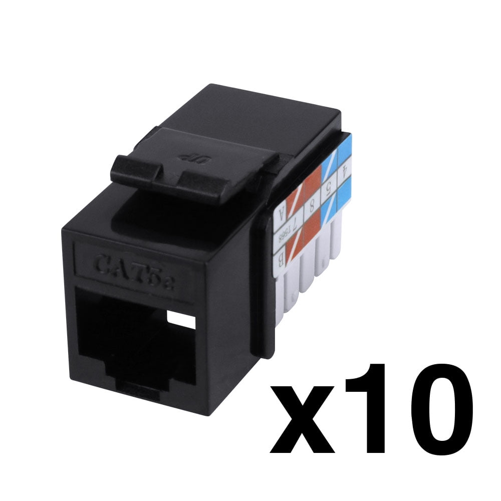Construct Pro RJ45 Cat5e Keystone Jack Cable Connector (10-Pack, Black ...