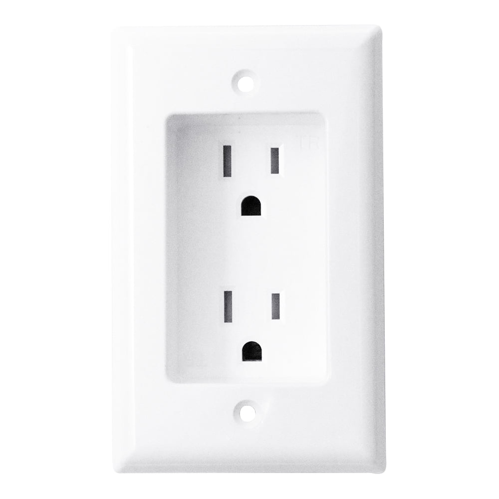 Construct Pro Single Gang Recessed Dual Power Outlet (White, 15 Amps ...