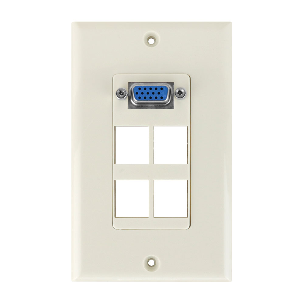 Construct Pro VGA Keystone Wall Plate (4 Ports, Color: Light Almond ...