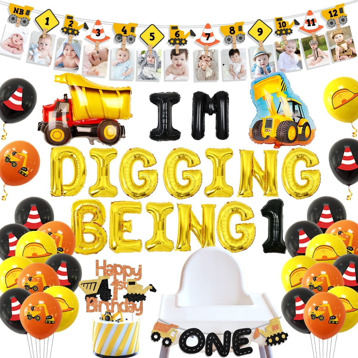 Boy's 1st Birthday Construction Themed Party Decorations, 'Im Digging ...