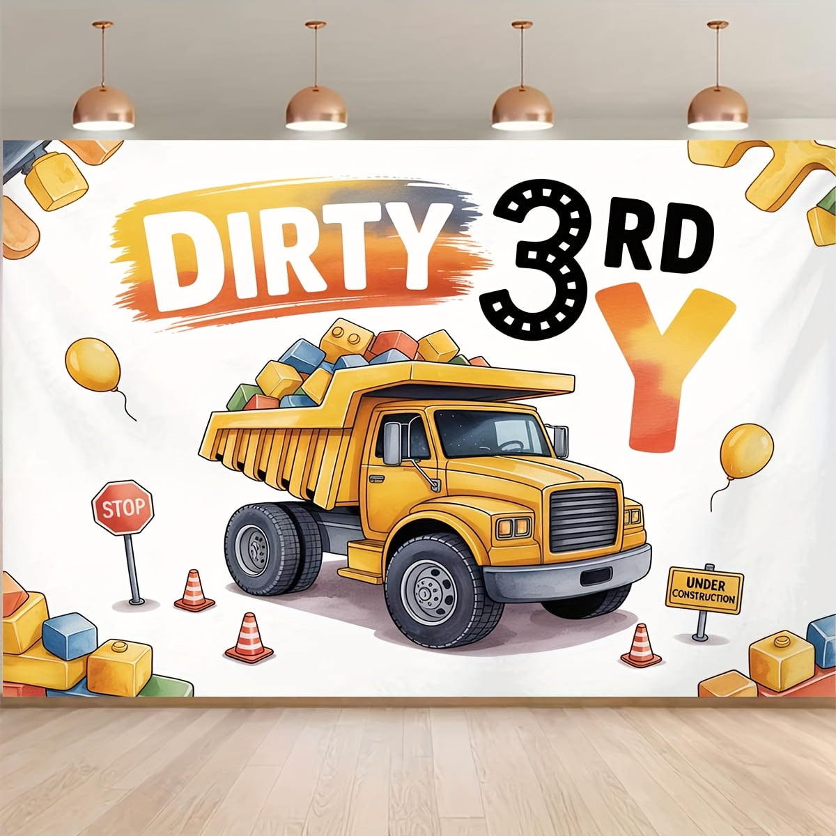 Construction 3rd Birthday Backdrop for Kids Boys Dirty 3rd Dump Truck ...