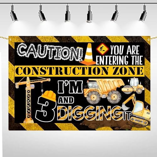 Construction 3rd Birthday Banner Decorations for Boys，Dump Truck 3rd ...
