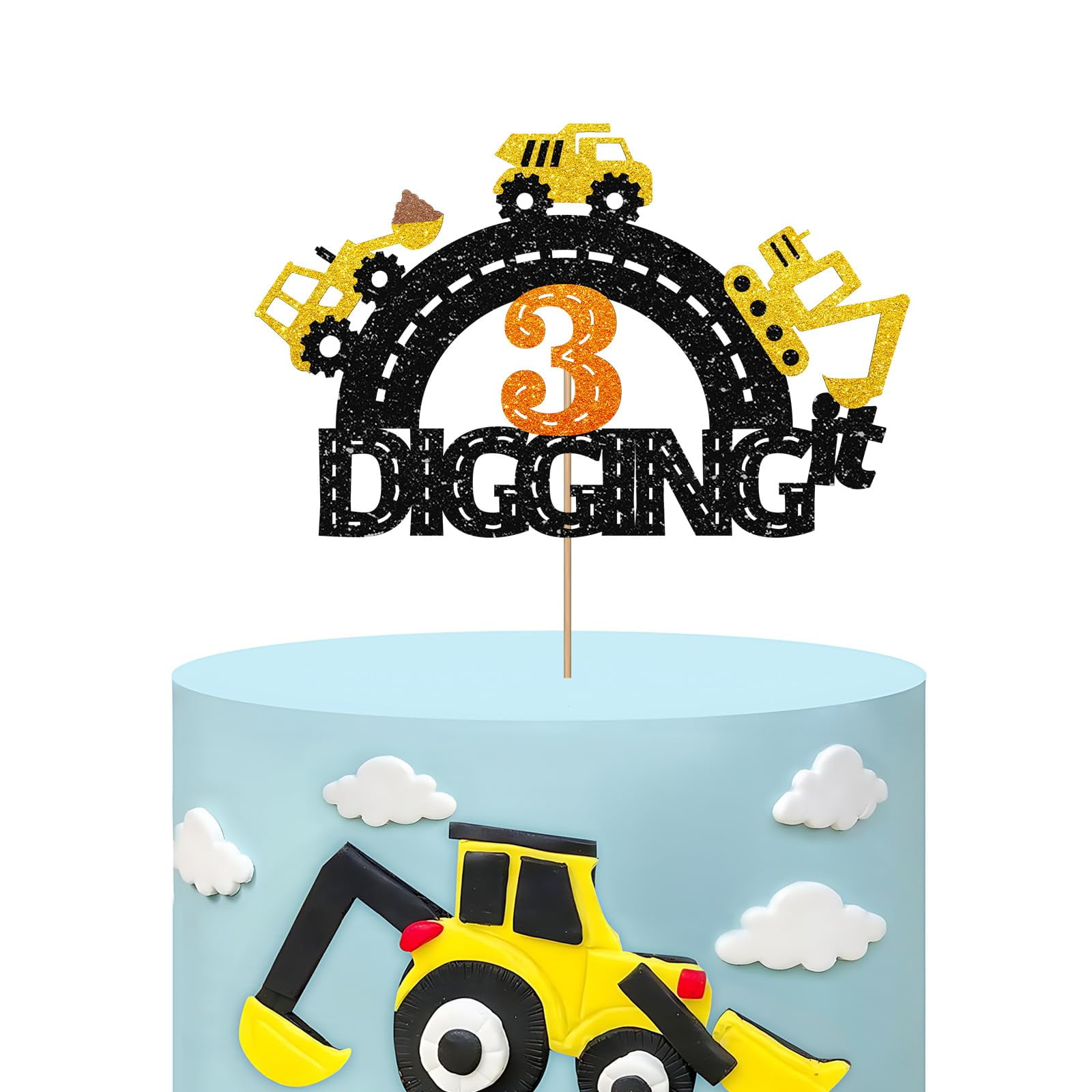 Construction 3rd Birthday Cake Topper, Excavators TVS1 Three Cake ...