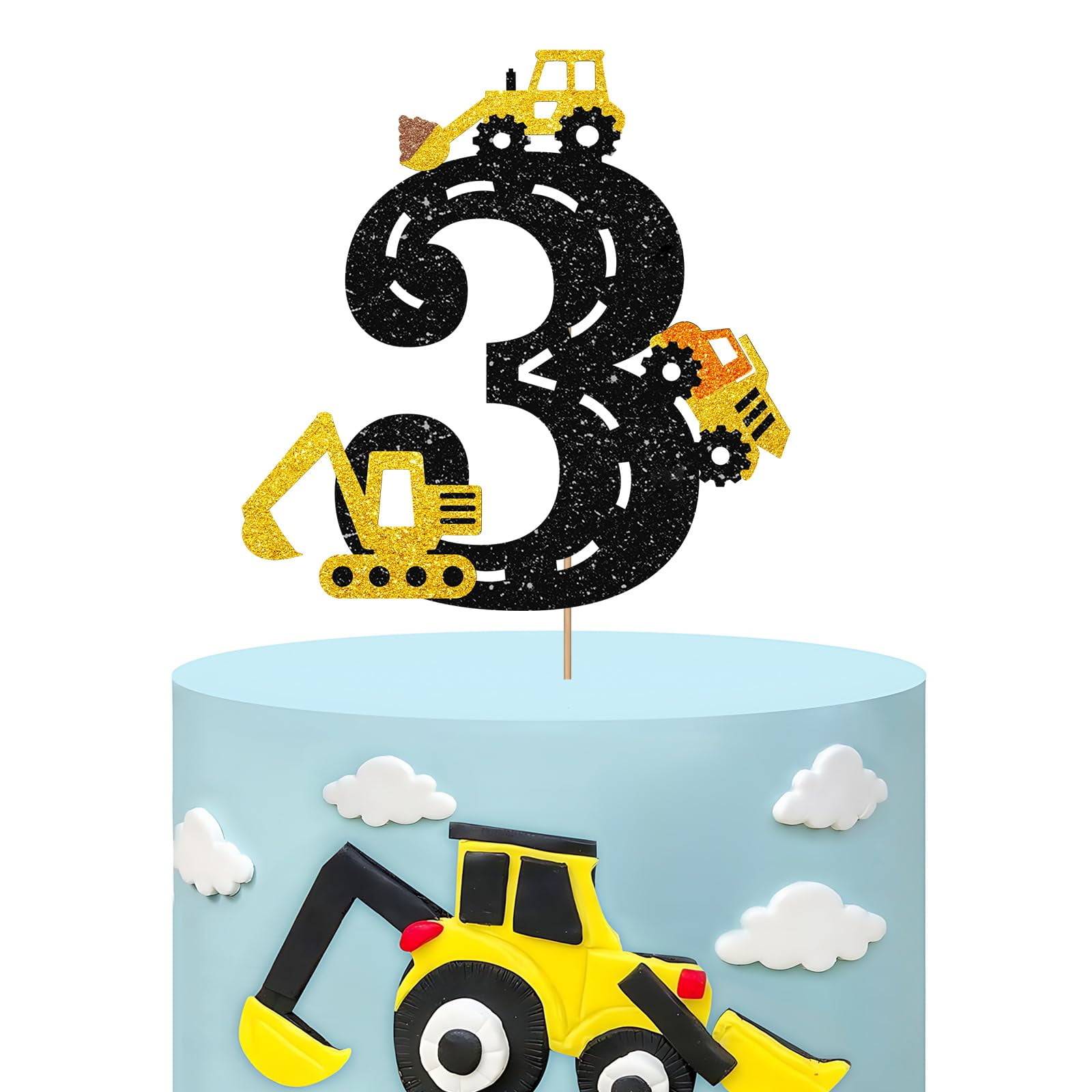 Construction 3rd Birthday Cake Topper, Excavators TVS1 Three Cake ...