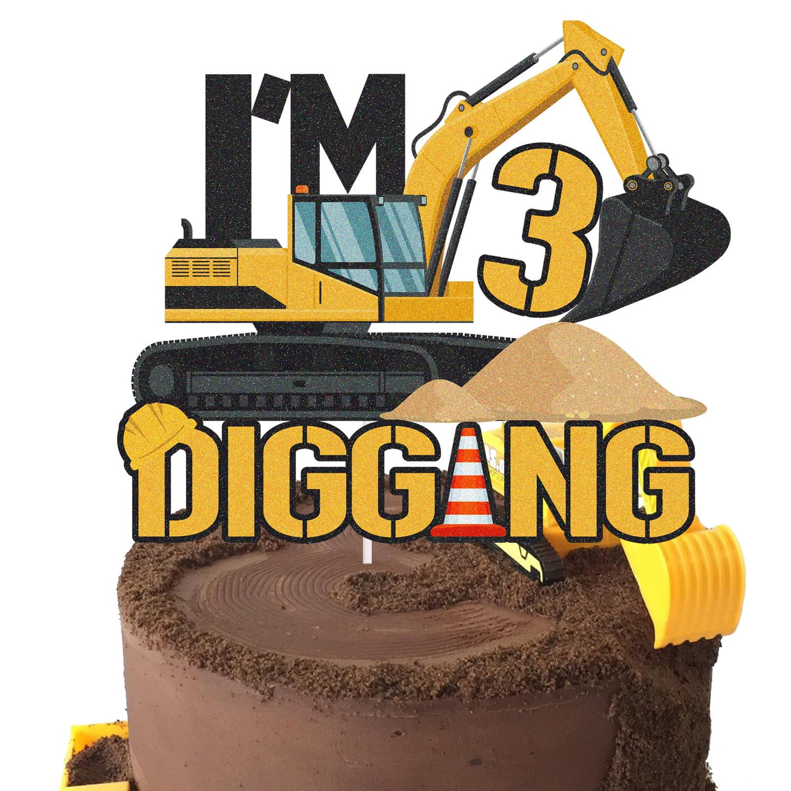 Construction 3rd Birthday Cake Topper for Kids MDH1Boy Girl Excavator ...