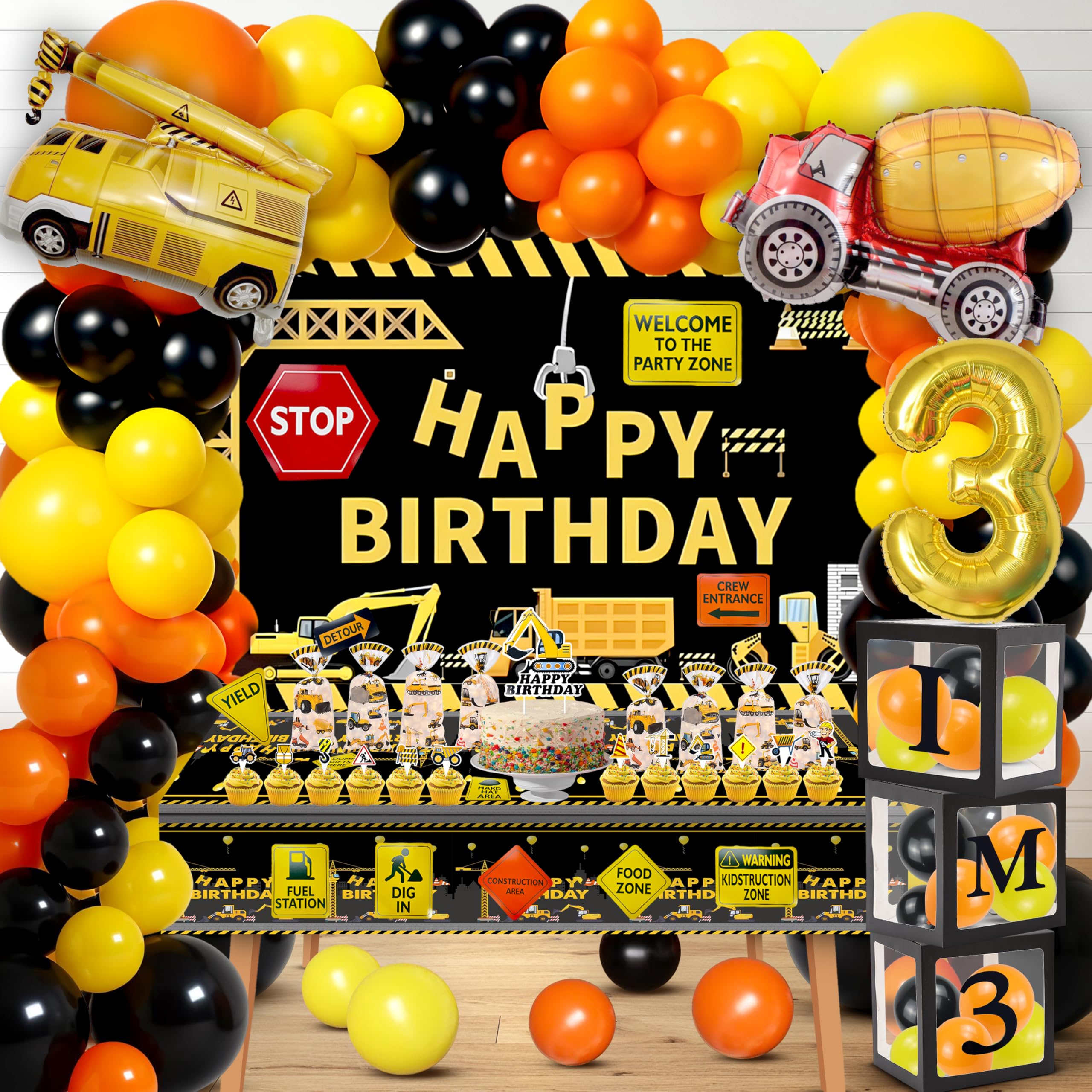 Construction 3rd Birthday Party balloons and AIS1 Supplies kit Dump ...
