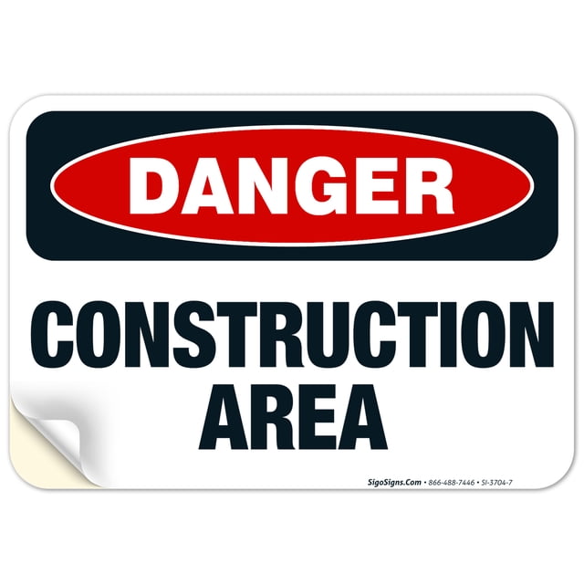 Construction Area Sign, OSHA Sign, 10x7 Vinyl Sticker - Walmart ...