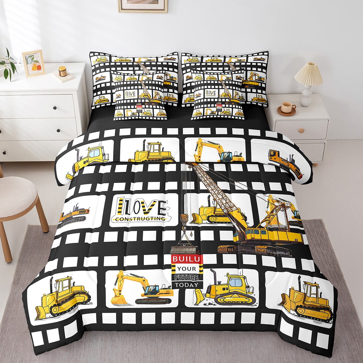 Construction Bed in a Bag King Size Comforter Set 7 Pieces,Excavator ...