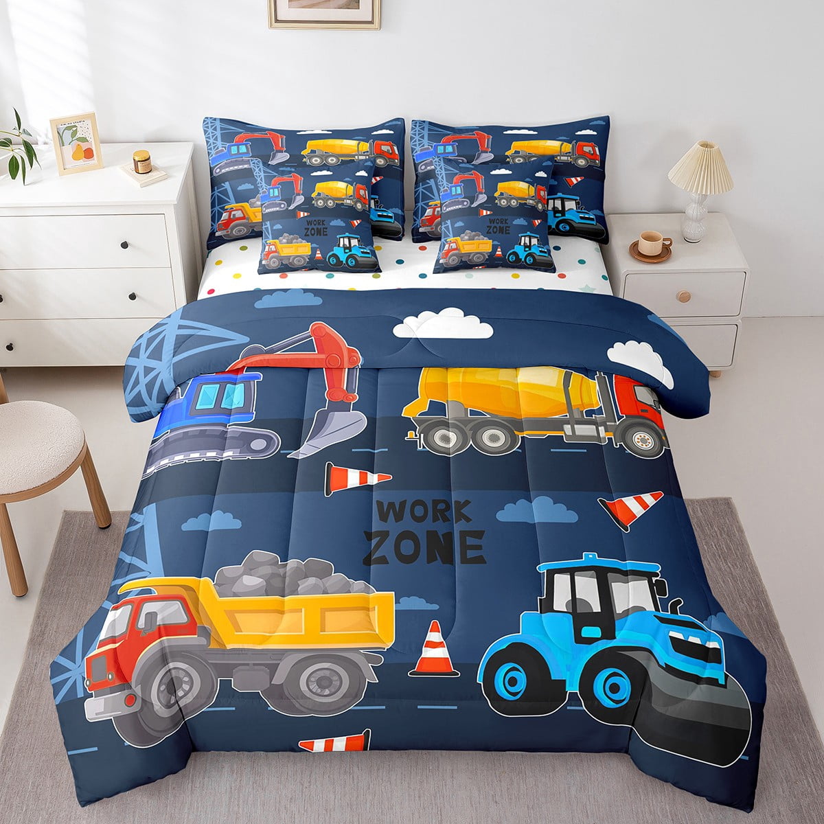 Construction Bed in a Bag Queen Comforter Set 7 Piece,Excavator,Dump ...