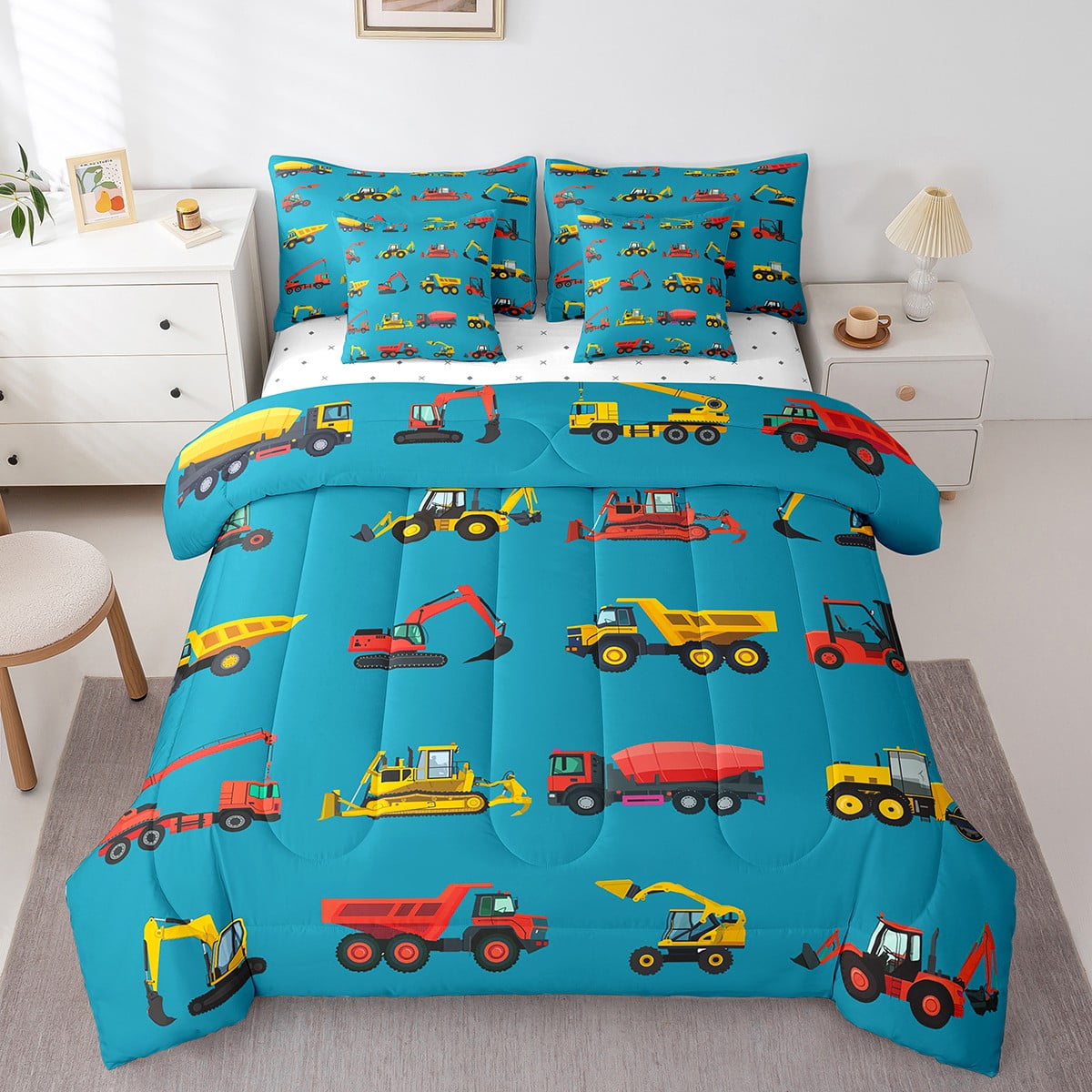 Construction Bed in a Bag Queen Comforter Set 7 Piece,Tractor Truck ...