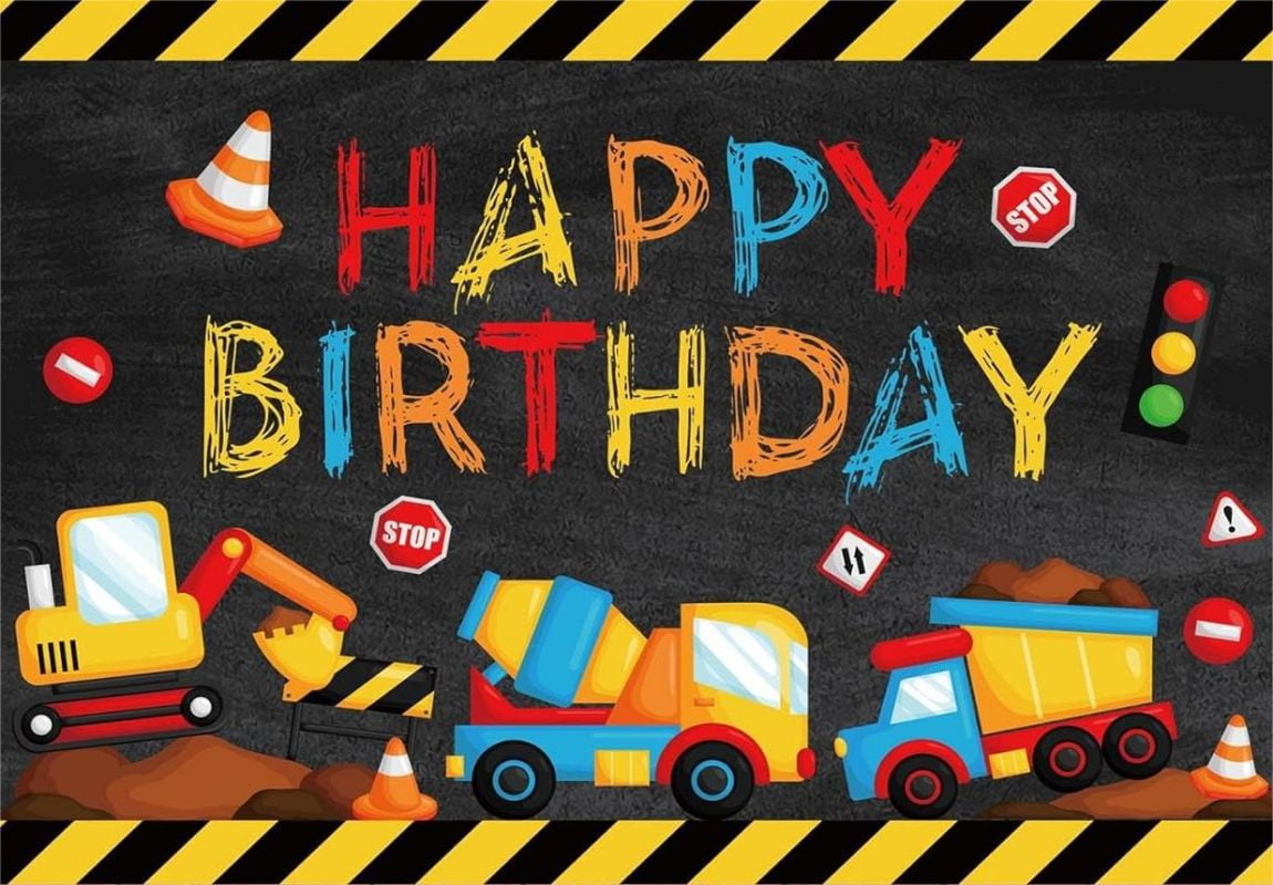 Construction Birthday Backdrop Background Banner Dump Truck Digger Zone ...