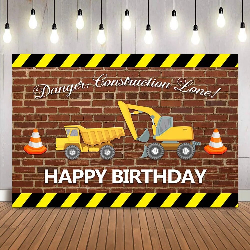 Construction Birthday Backdrop Rustic Brick Wall Dump Truck Photo ...