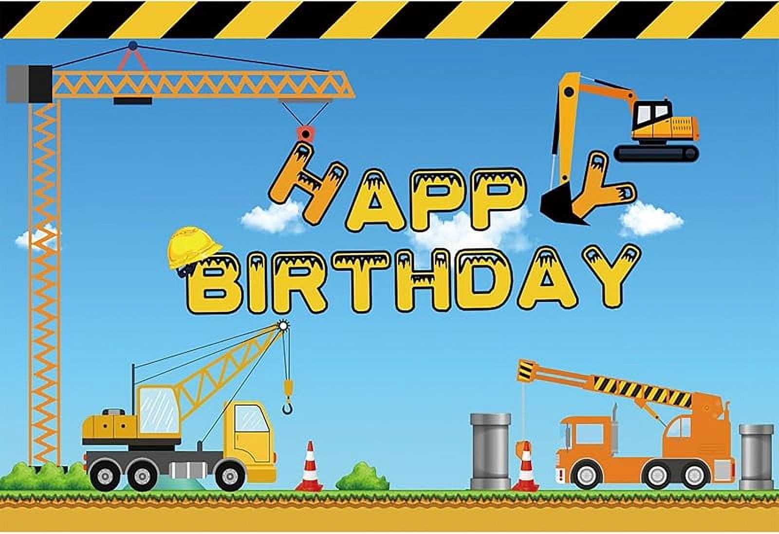Construction Birthday Backdrop Construction Themed Dump Truck Excavator ...