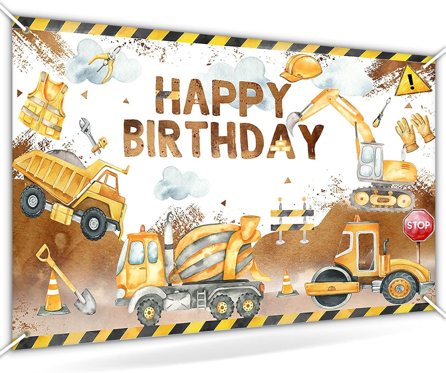 Construction Birthday Banner Excavator Crane Birthday Party Decorations ...