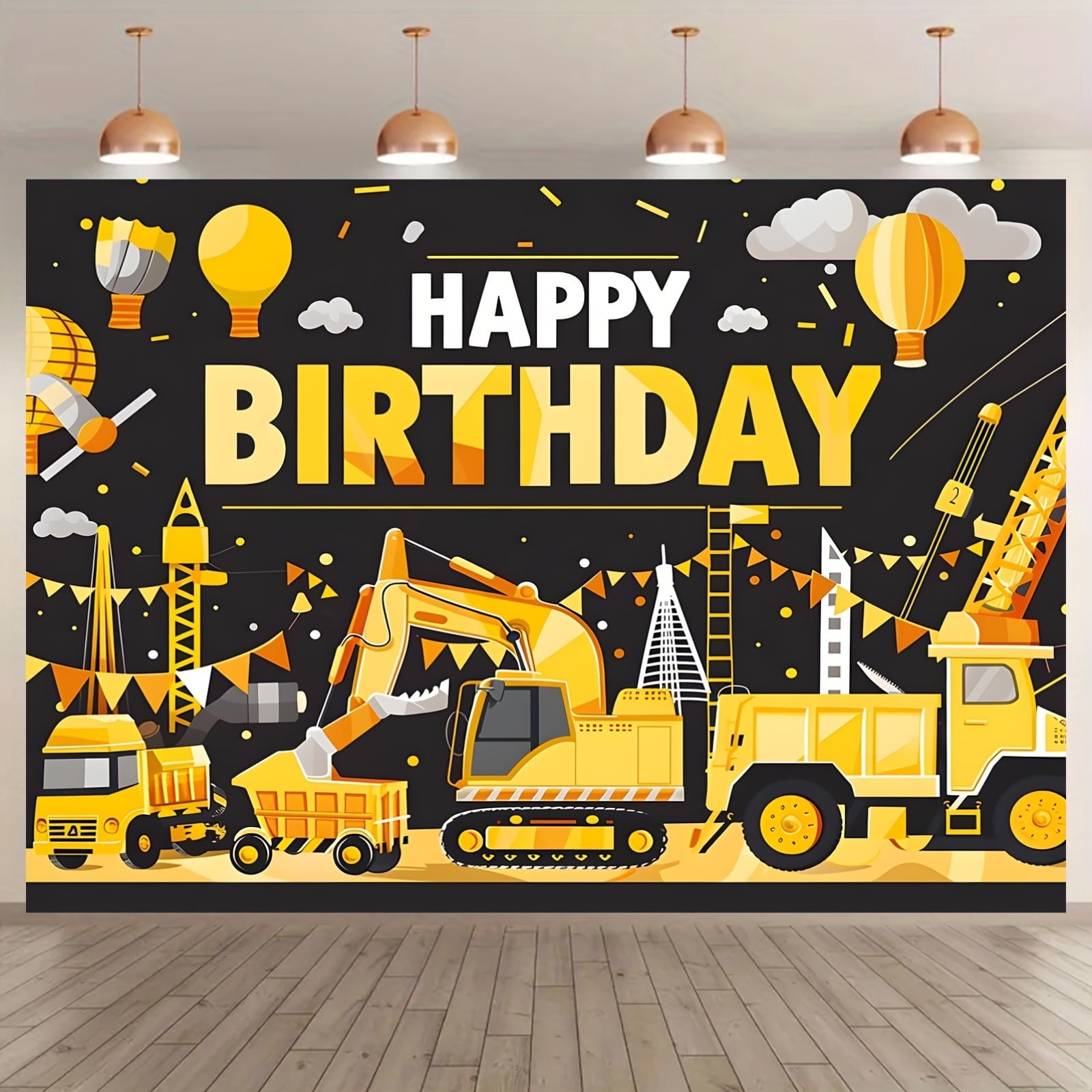 Construction Birthday Party Backdrop for Boys Excavator Crane Dump ...