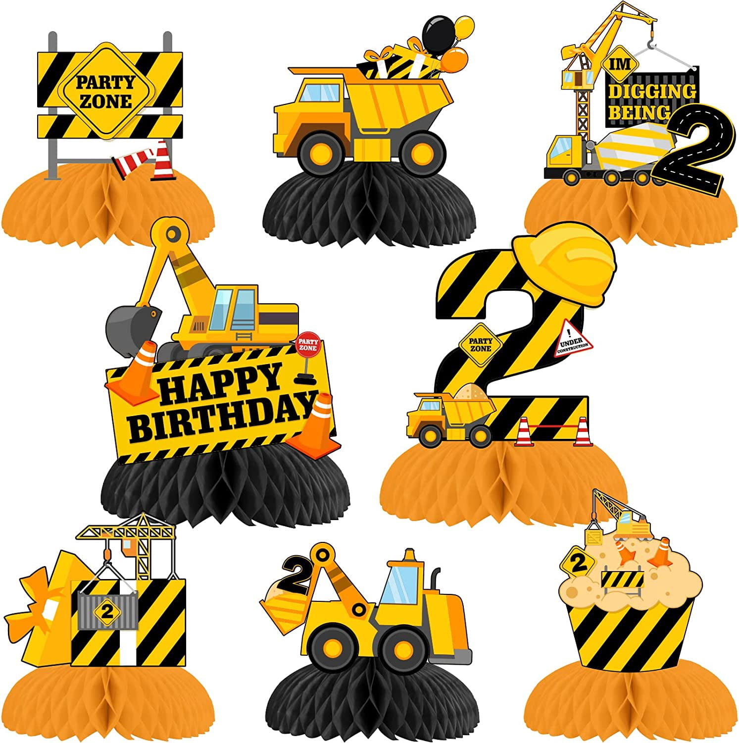 Construction Birthday Party Decorations 2 Year Old, 8pcs Construction ...