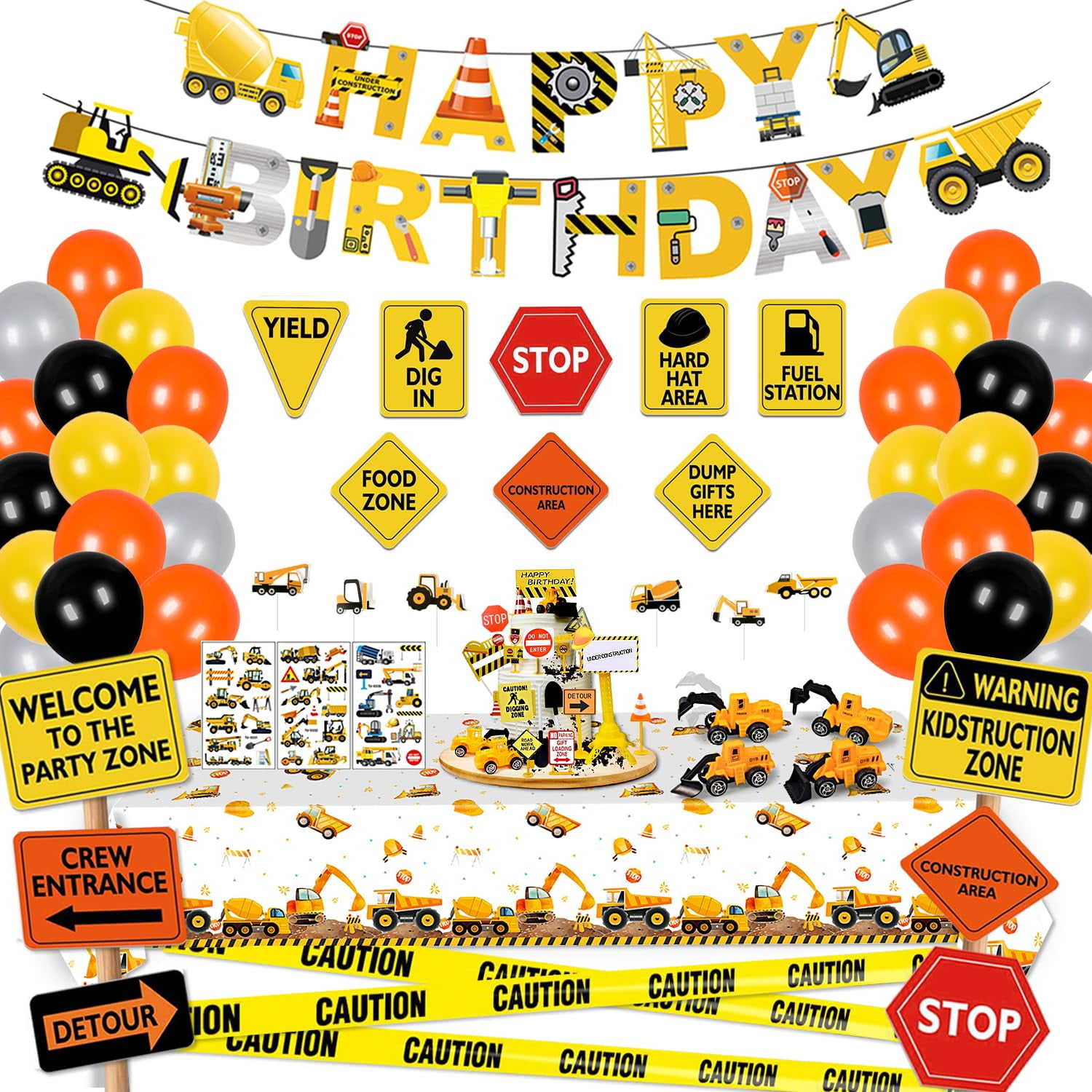Construction Birthday Party Decorations - Construction Balloon Arch Kit,12 Decor Sign,Yellow ...