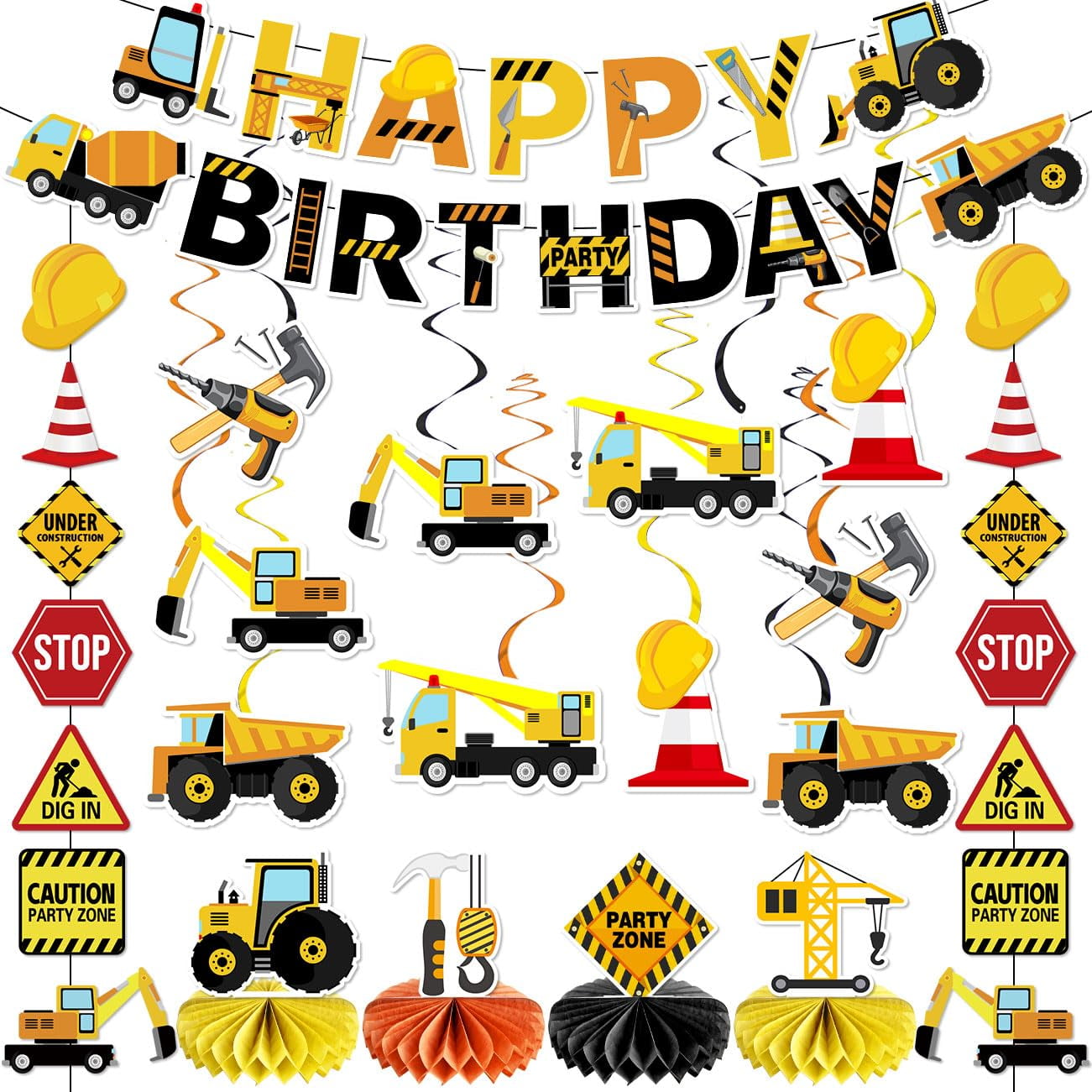 Construction Birthday Party SCH4 Supplies Construction Happy Birthday ...