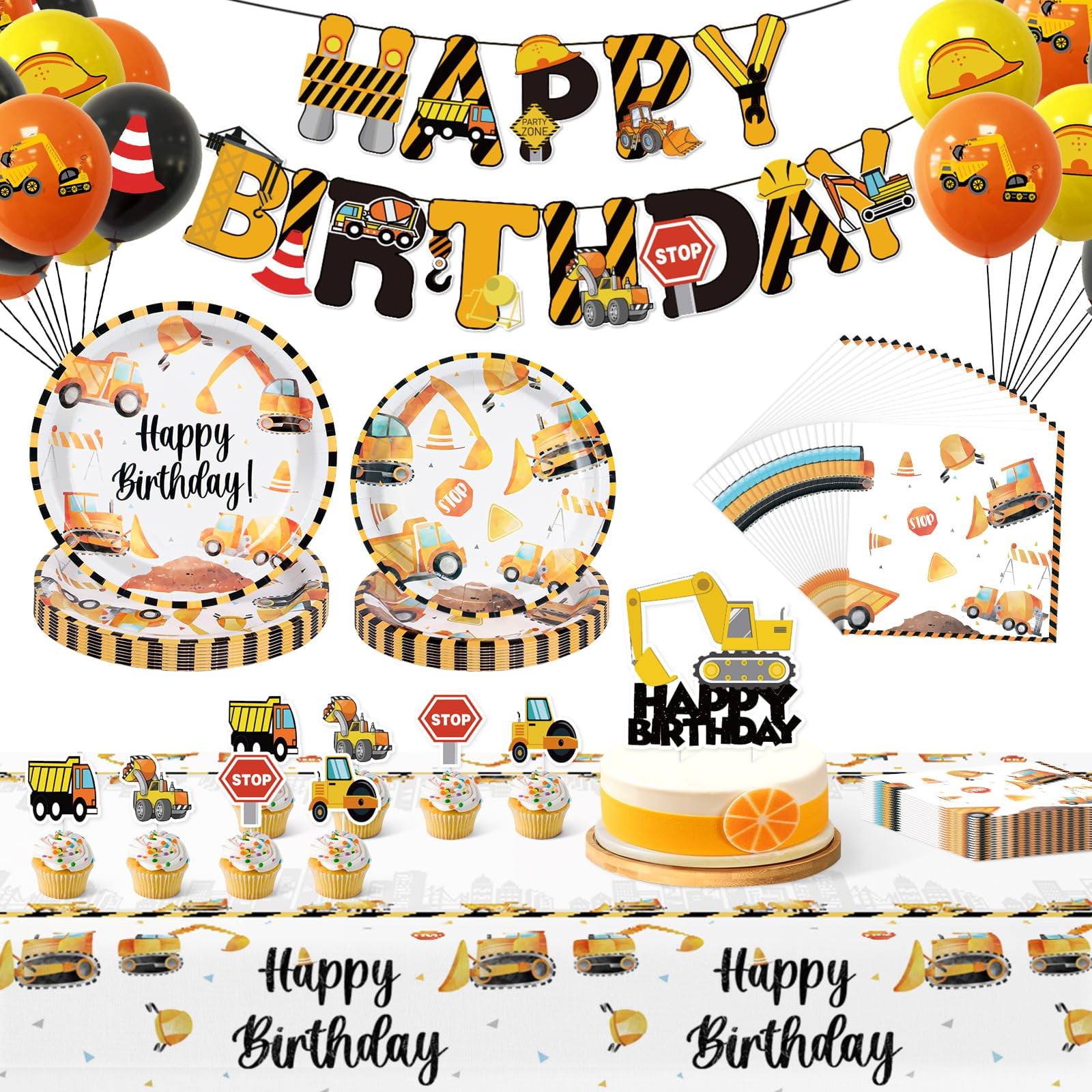Construction Birthday Party Supplies, STF9 Construction Party Decorations Include Happy Birthday ...