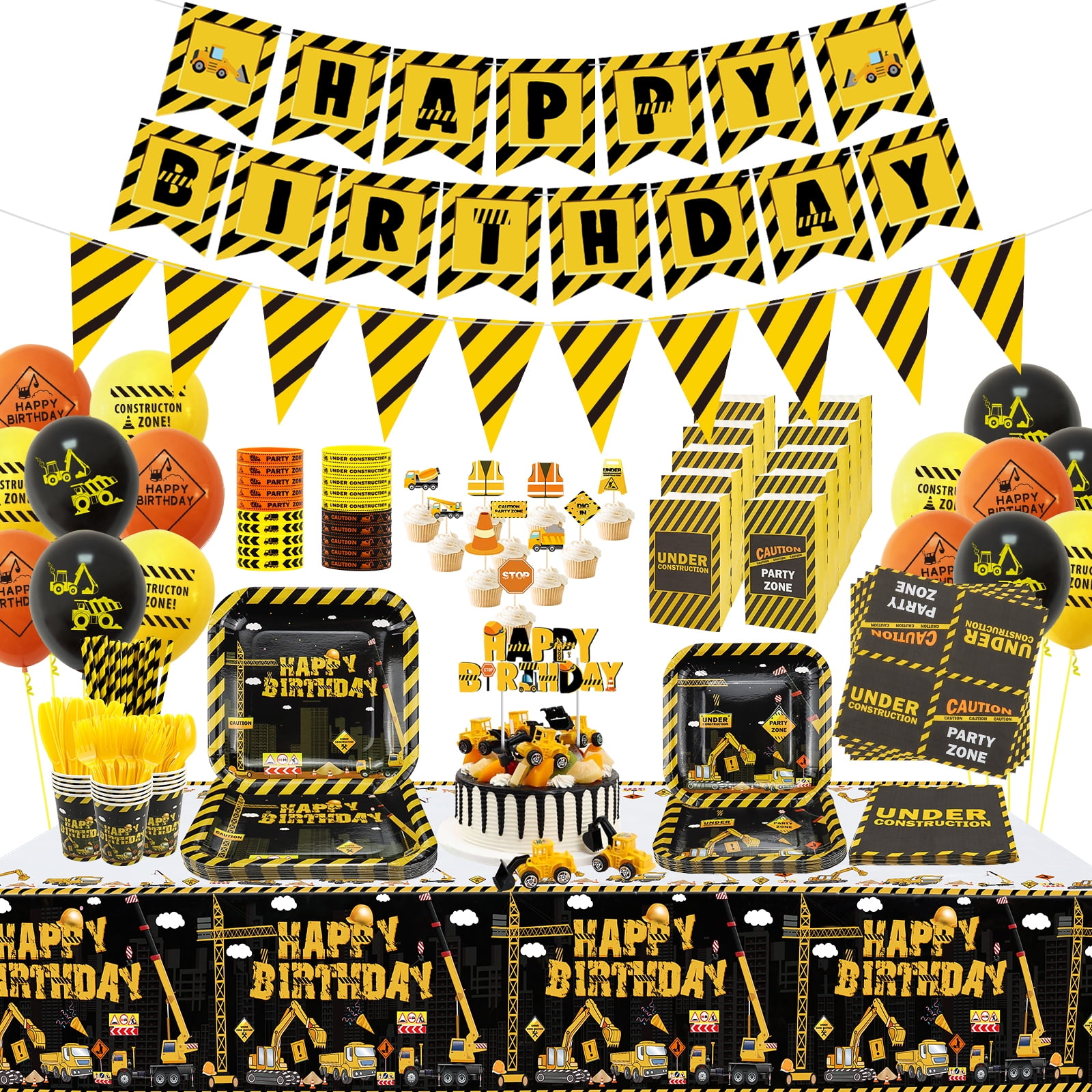 Construction Birthday Supplies for Boys, Includes Plates, Banner, Bags ...