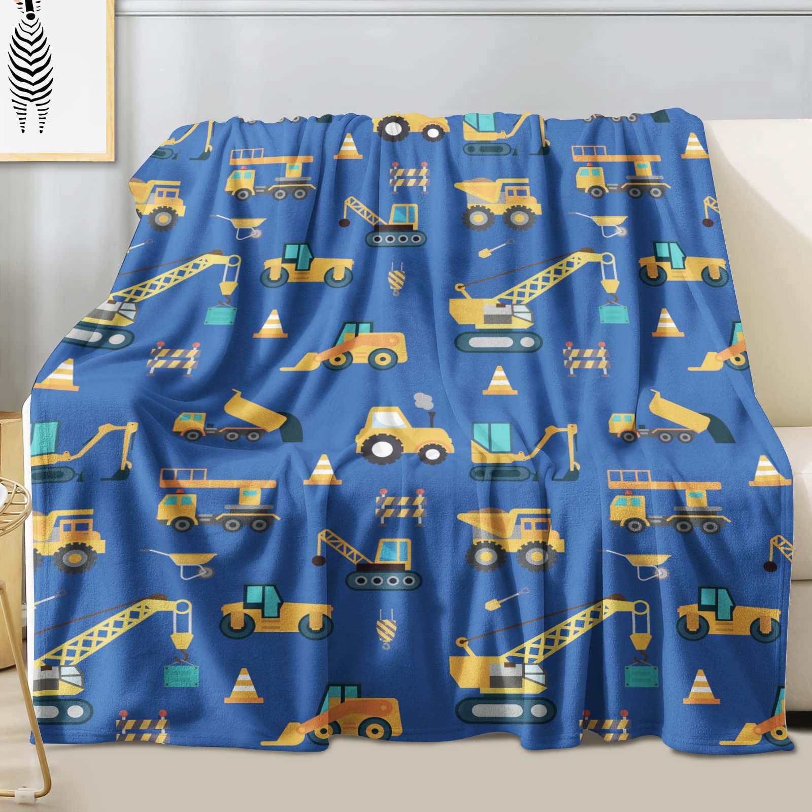 Construction Blanket for Boys Girls Soft Flannel Lightweight Cartoon ...