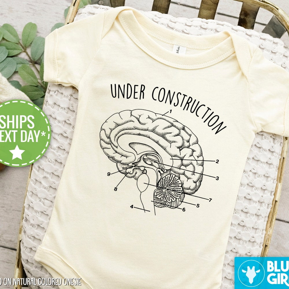 Under Construction Brain Diagram Onesie - Science Themed Baby Clothes ...